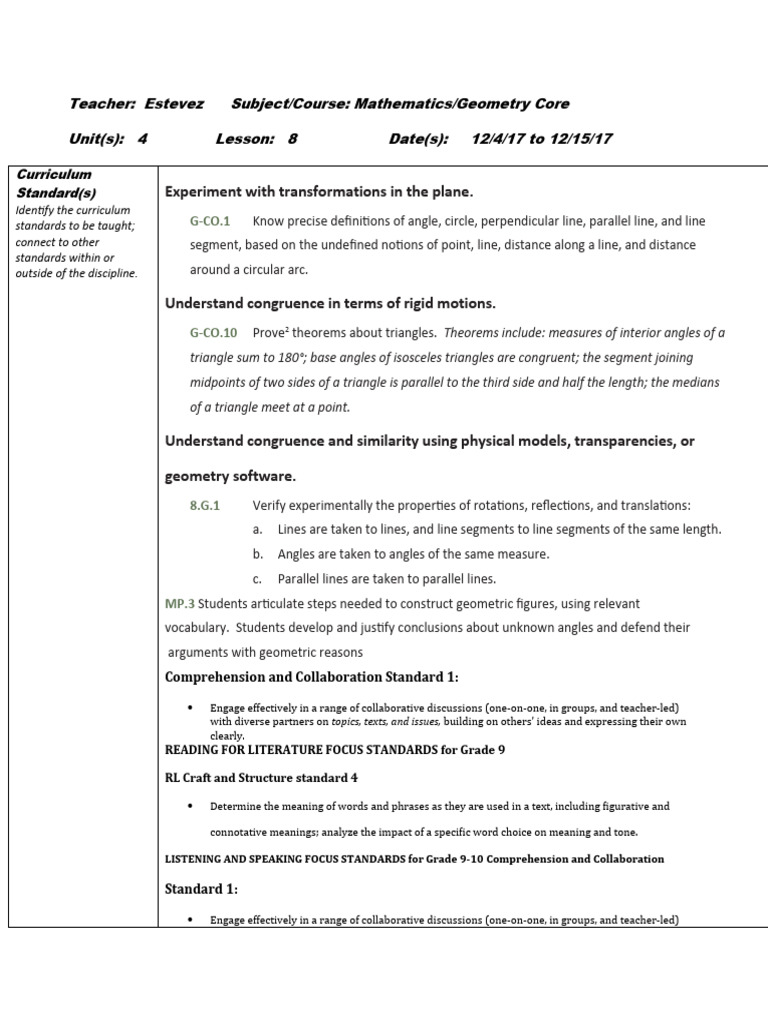 Lesson Plangeo U3 L8 AASandisoscelestriangle | PDF | Triangle | Line ...