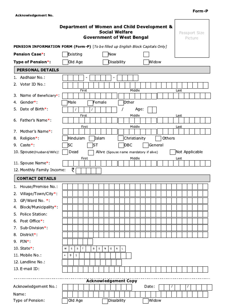 West Bengal Old Age Pension Scheme Application Form | PDF