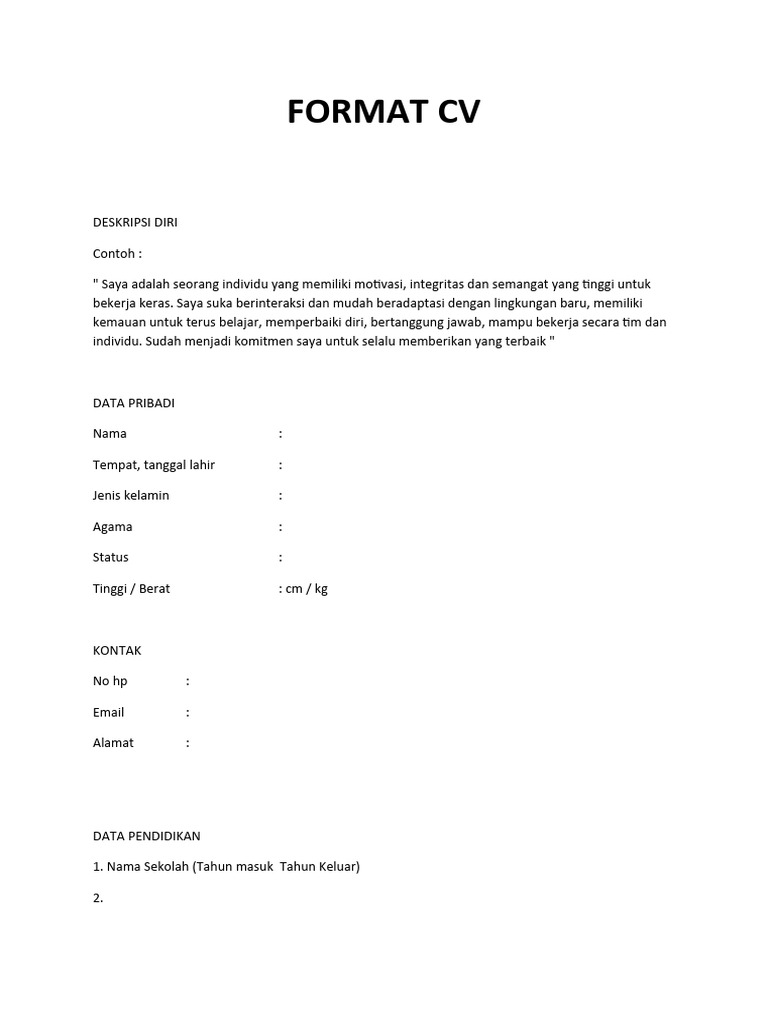Format CV + Surat Lamaran Kerja | PDF