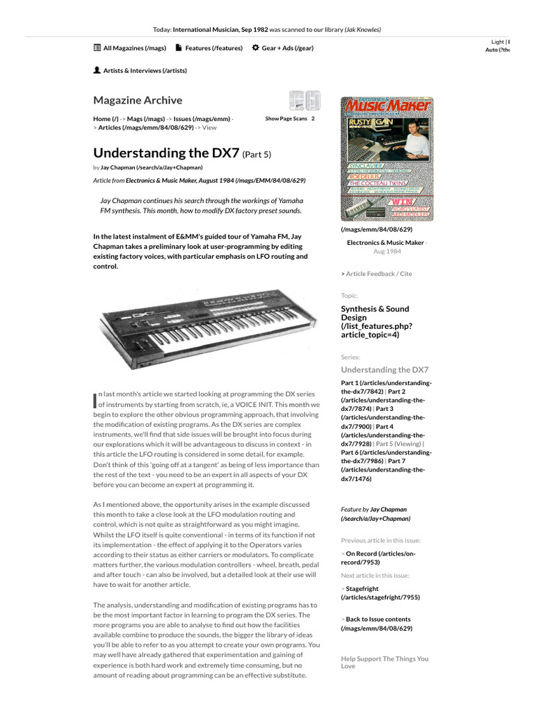 Understanding The DX7 (EMM Aug 84) | PDF | Synthesizer | Modulation