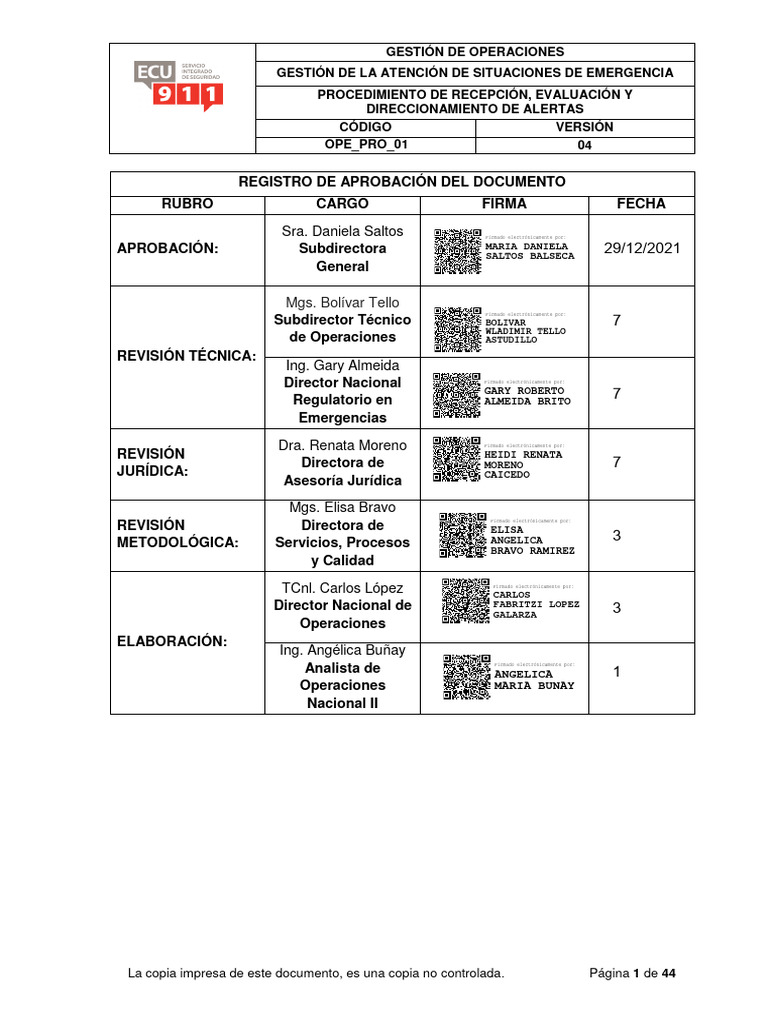 OPE PRO 01 PRO Recepción Evaluación y Direccionamiento Alertas V04 (1) | PDF | Regulación ...