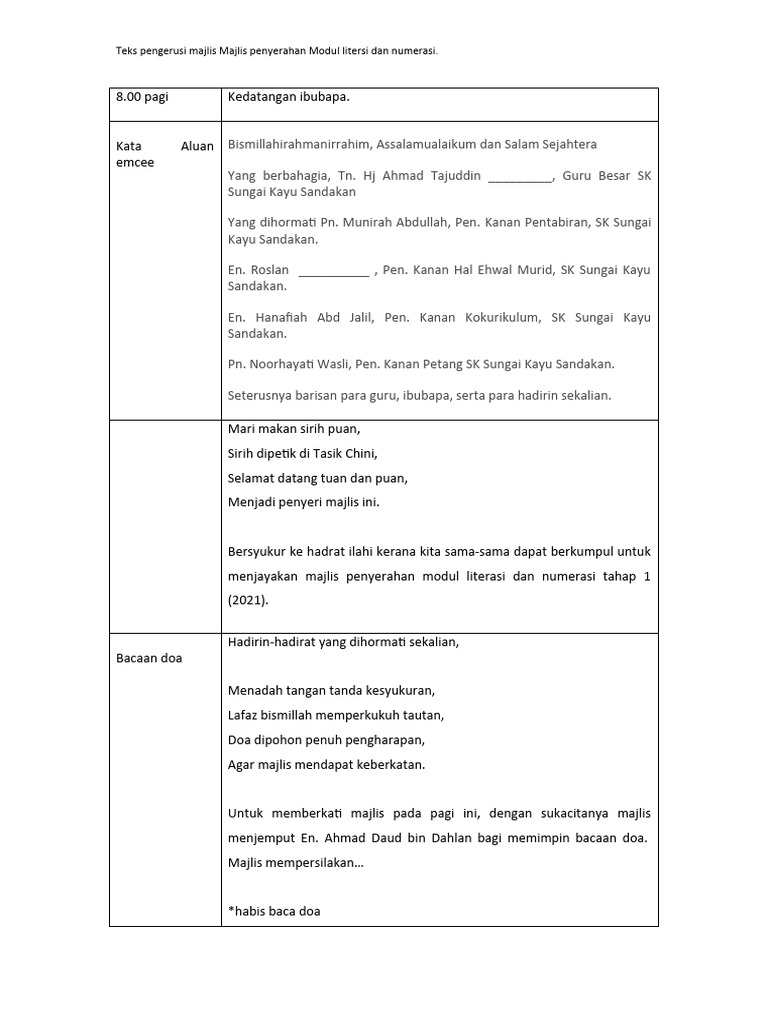 Teks Emcee Modul Literasi | PDF