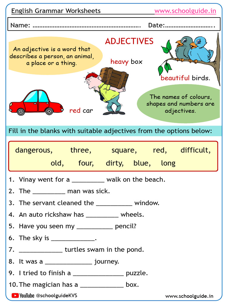 Adjectives Worksheet 1 | PDF
