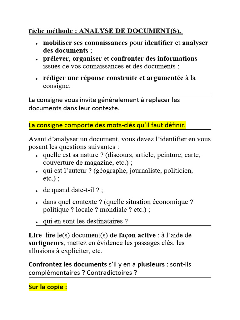Fiche méthode ANALYSE DOCUMENTs | PDF