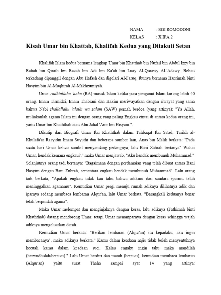 Kisah Umar Bin Khattab Tugas Igik | PDF