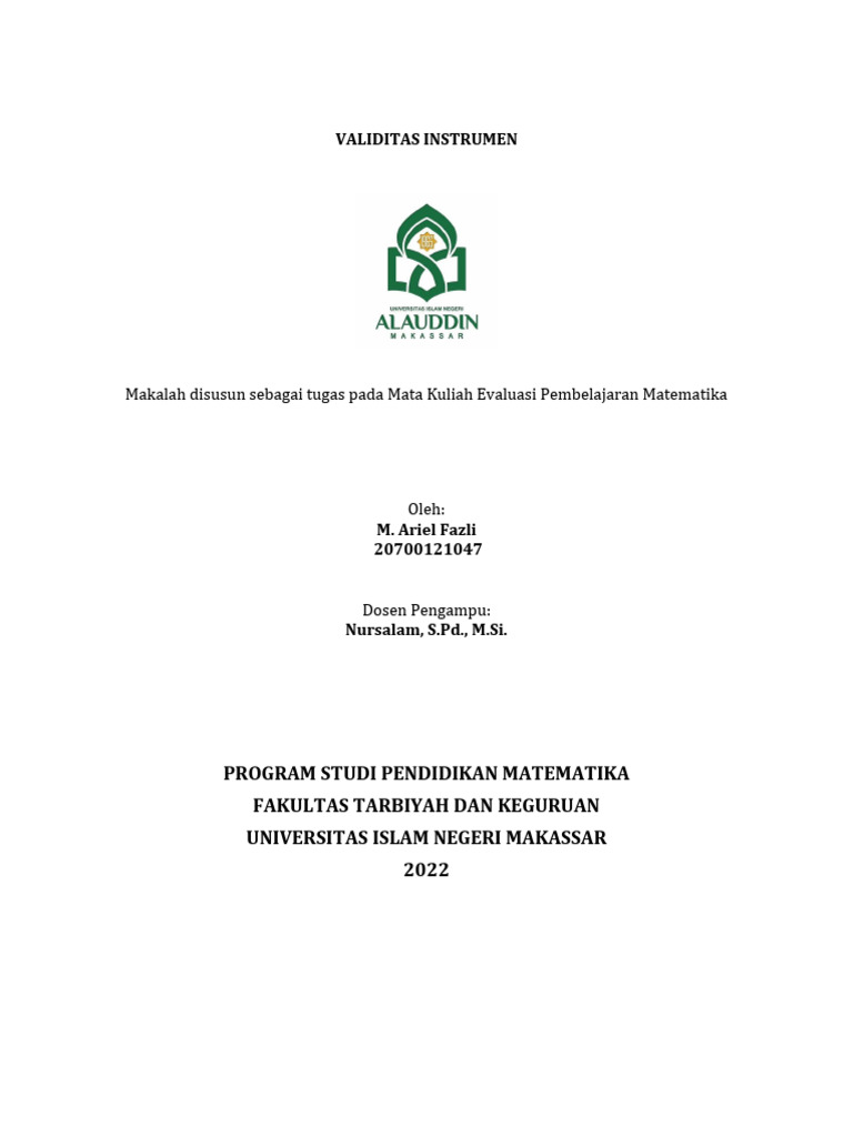Validitas Instrumen | PDF