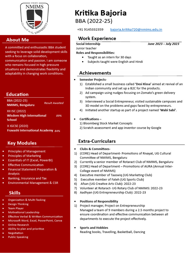 Kritika CV Final | PDF