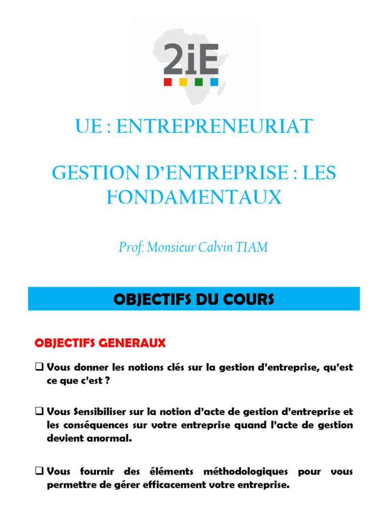 Cours Gestion D'entreprise & BM - Calvin TIAM | PDF | Business | Fonds ...