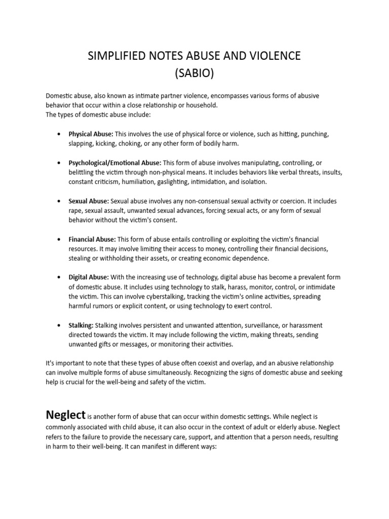 Abuse and Violence Notes | PDF