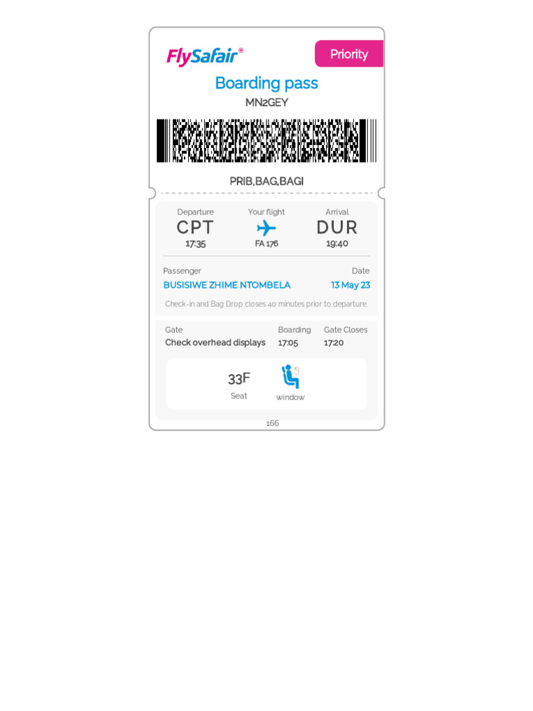 13 May Boarding Pass Flysafair | PDF