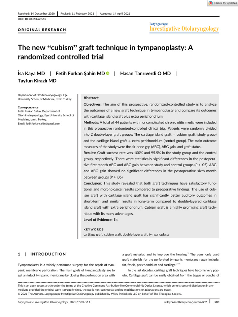 Cubism Graft Technique in Tympanoplasty | PDF | Ear | Medical Specialties