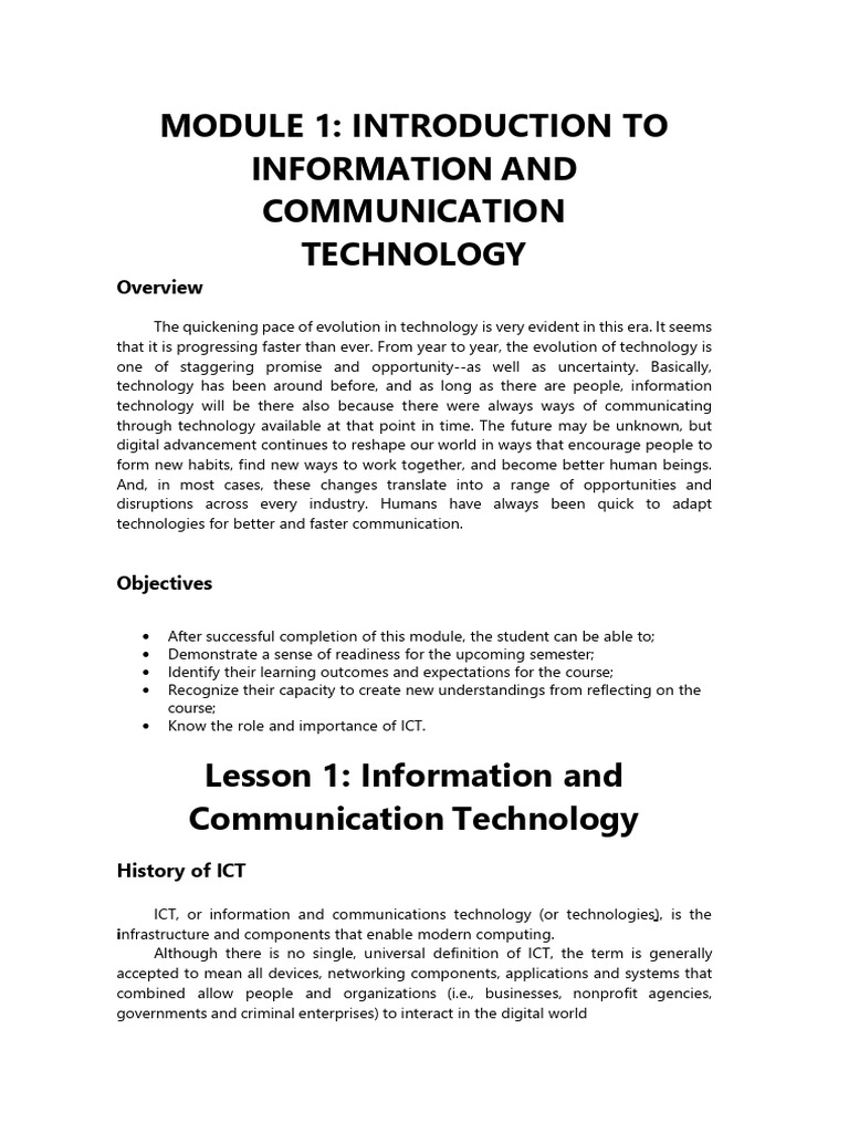 Module 1 Lite Introduction To Ict | Download Free PDF | Information And Communications ...
