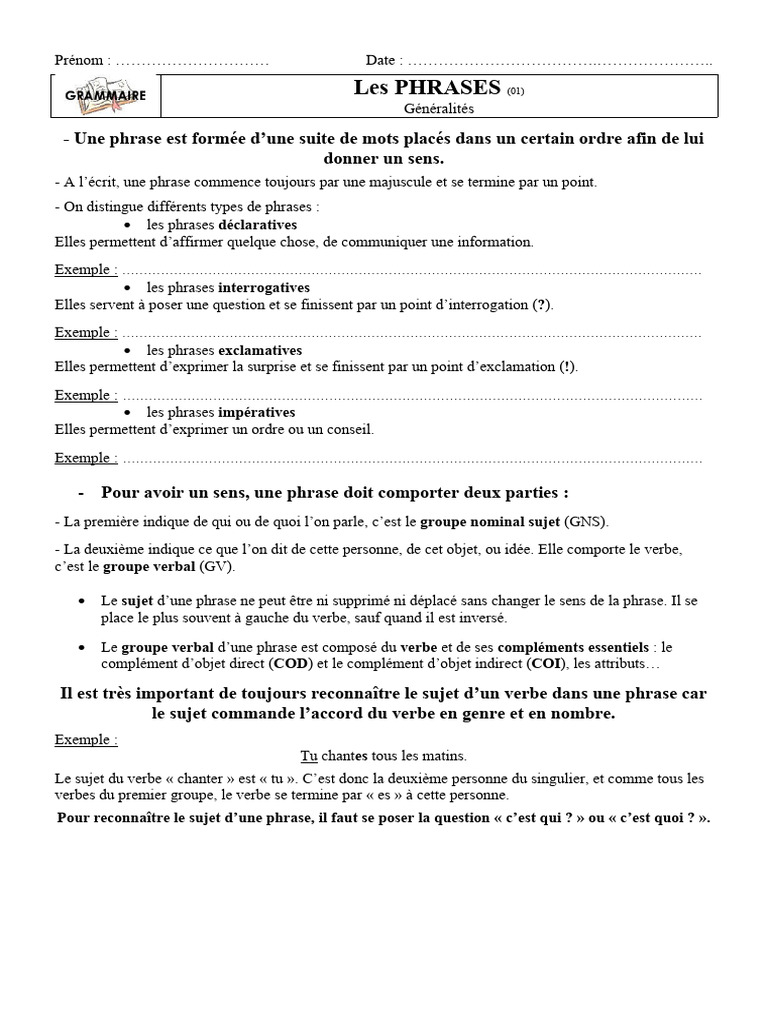 Types et structure des phrases en français | PDF | Évolution de ...