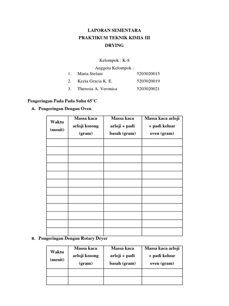 Laporan Sementara K-8 Drying Fix | PDF