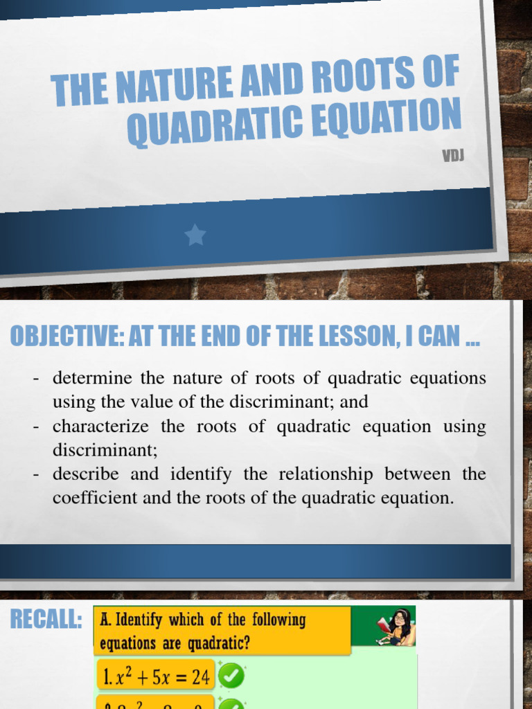 Lesson 1 2 The Nature And Roots Of Quadratic Equation Discriminant