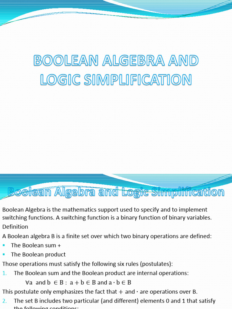 Boolen Algebra And Logic Simplification Lecture Notes Pdf Boolean