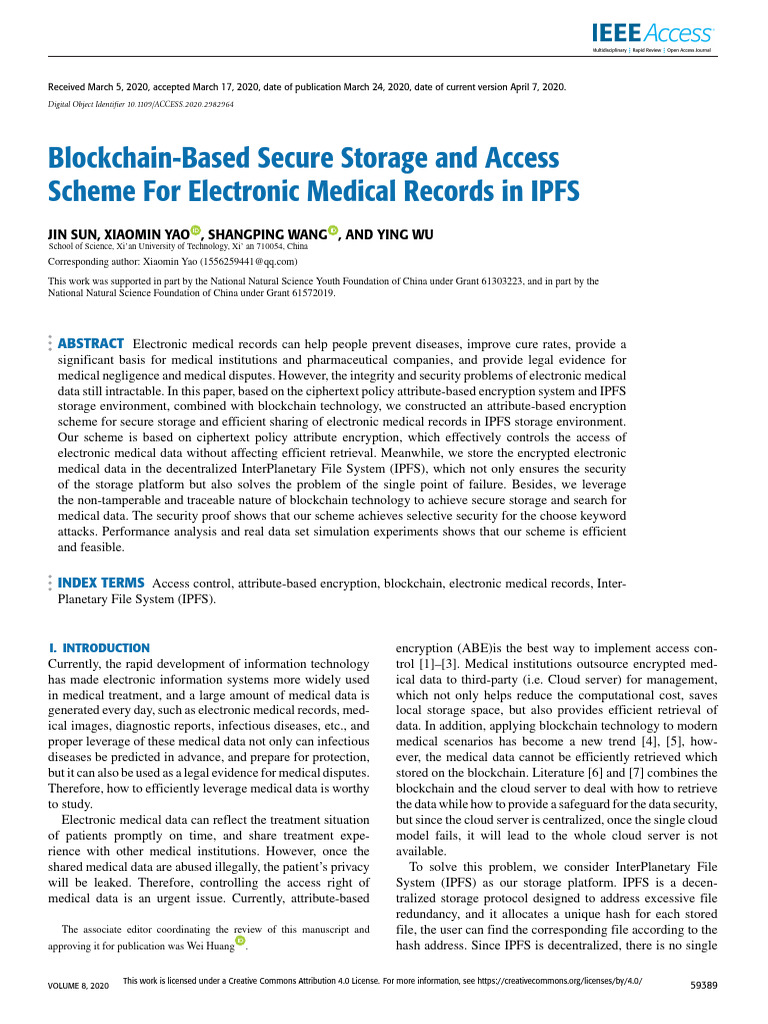 Blockchain-Based Secure Storage and Access Scheme For Electronic Medical Records in IPFS | PDF ...