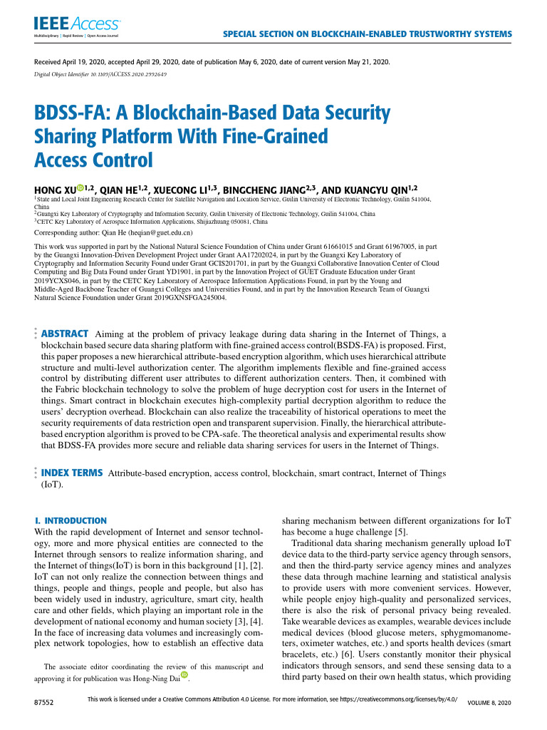 BDSS-FA: A Blockchain-Based Data Security Sharing Platform With Fine-Grained Access Control ...
