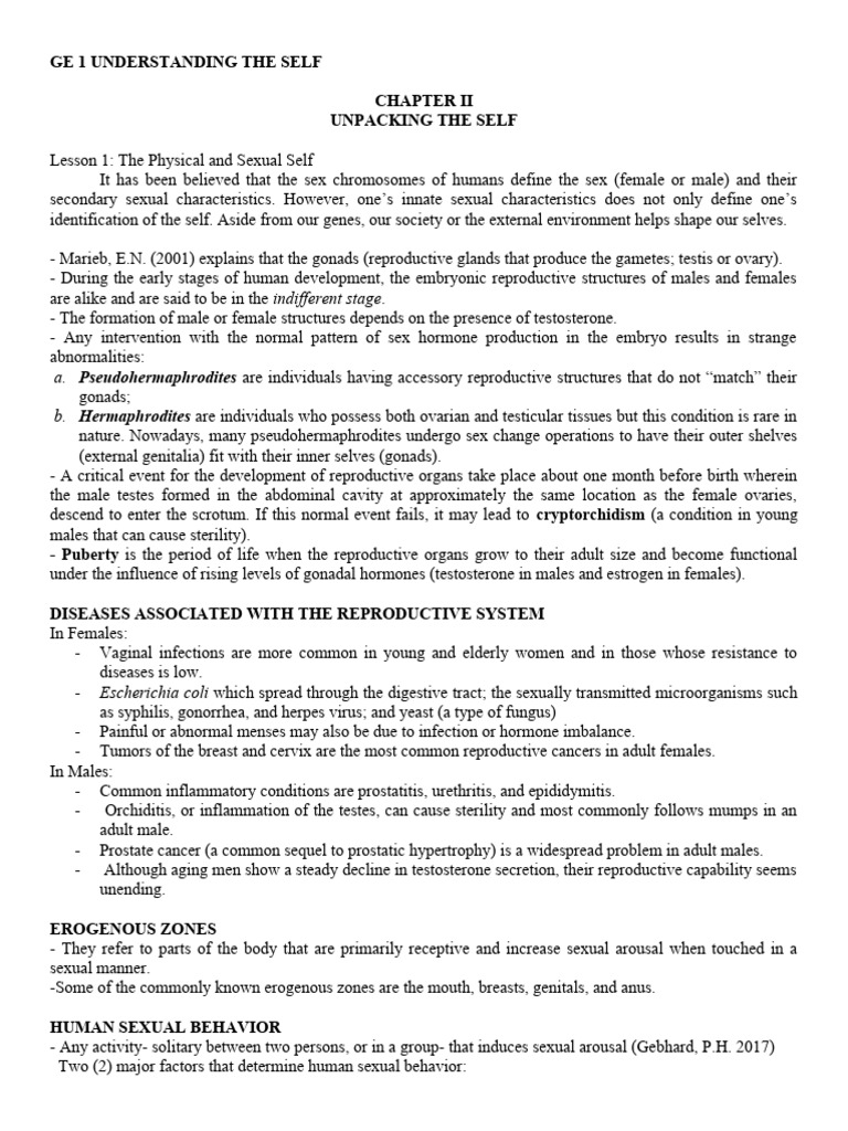 UNDERSTANDING THE SELF CHAPTER 2 Lesson 1 | PDF | Sexual Arousal | Sexually Transmitted Infection