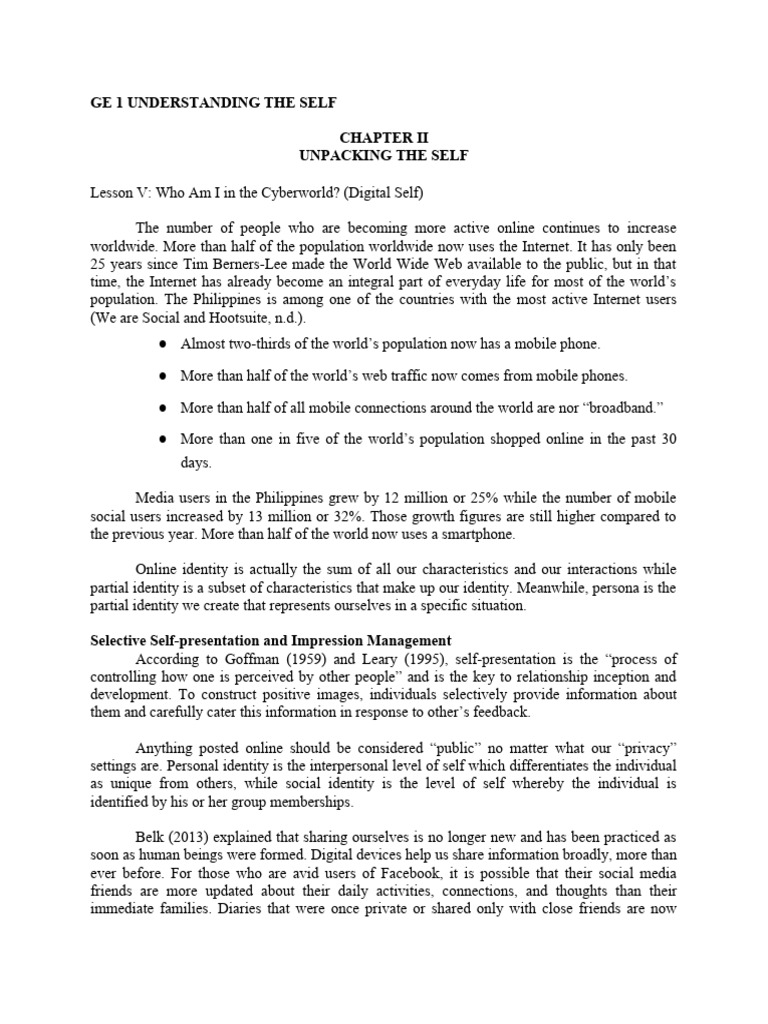 UNDERSTANDING THE SELF CHAPTER 2 Lesson 5 | PDF