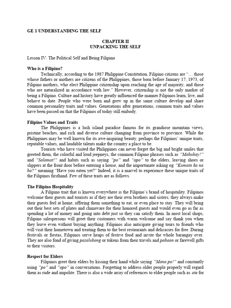 UNDERSTANDING THE SELF CHAPTER 2 Lesson 4 | PDF | Philippines