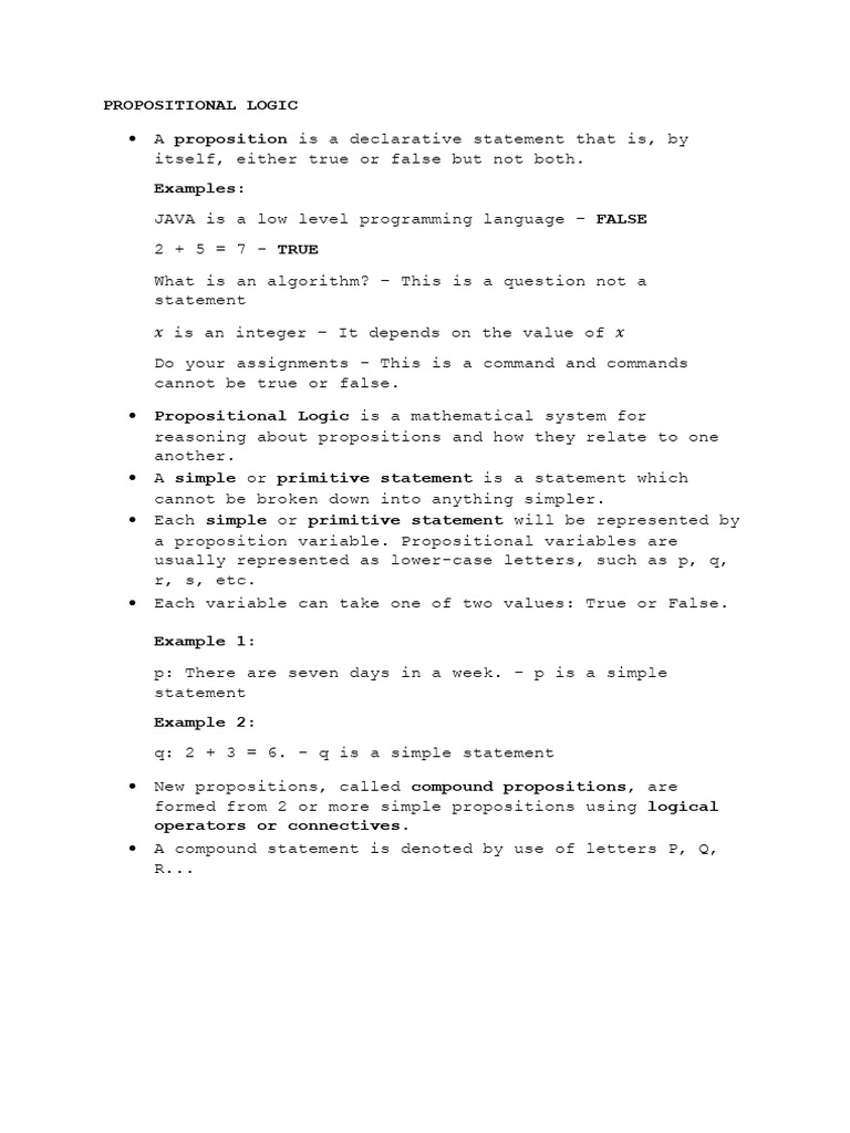 Propositional Logic Lecture Notes | PDF Propositional Logic Lecture Notes | PDF