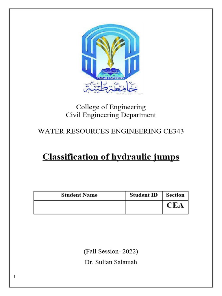 Classification of Hydraulic Jumps (Hamza Alhijali - 4102683) | PDF ...