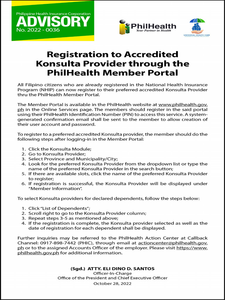 PhilHealth Advisory No. 2022-0036 Registration To Konsulta Provider ...