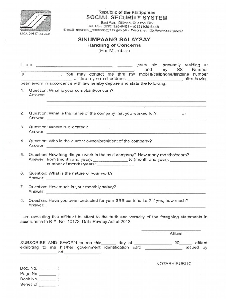 SSS Form (Sinumpaang Salaysay) | PDF
