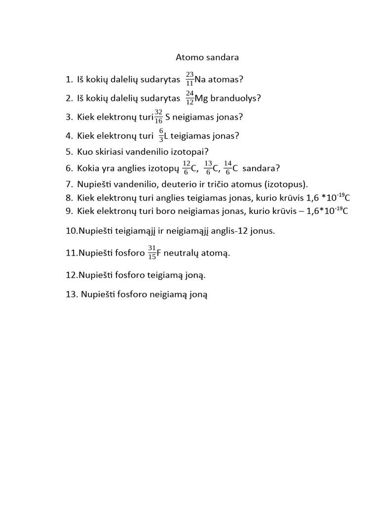 Atomo Sandara Uzduotys | PDF