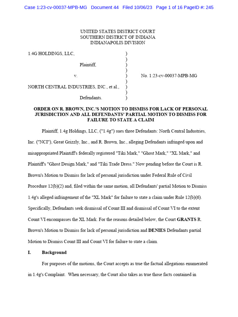 Order on Motion to Dismiss | PDF | Ashcroft V. Iqbal | Judiciaries