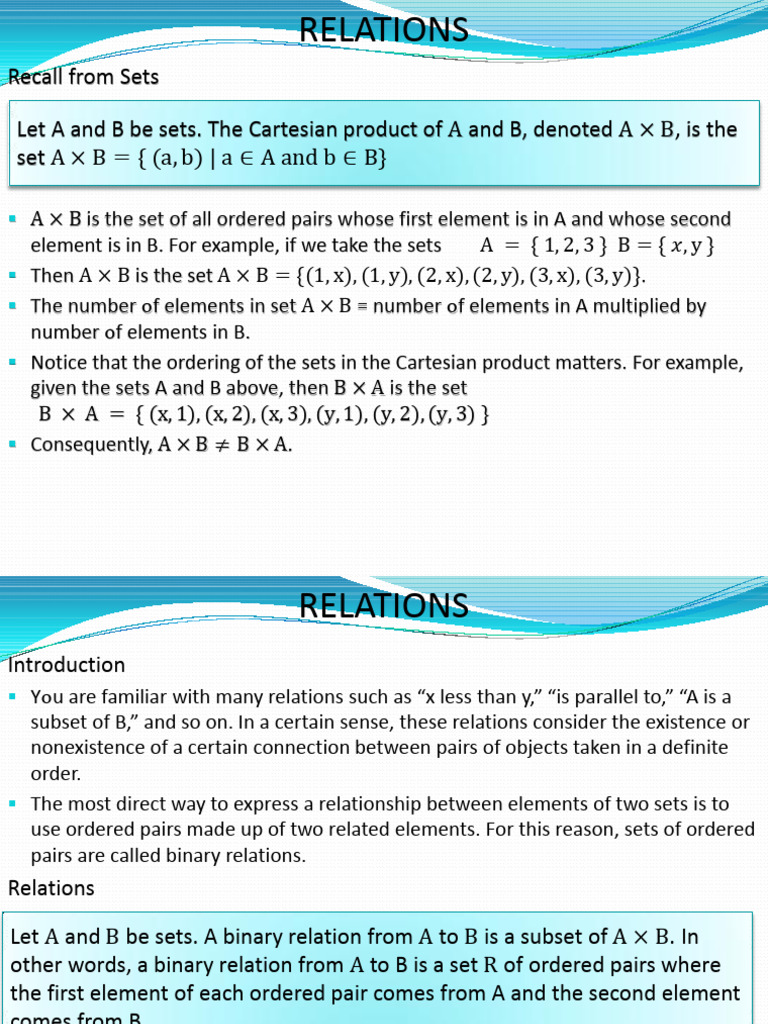 Relations Lecture Notes Pdf Set Mathematics Logic