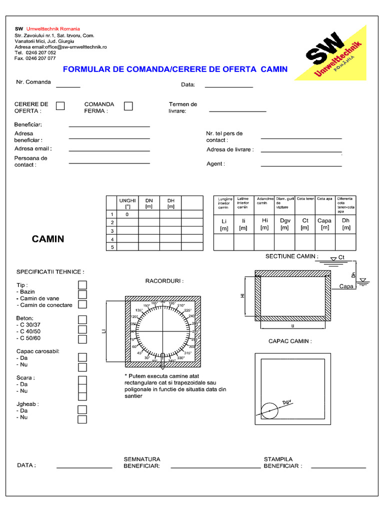 Formular Cerere Oferta (Comanda) Radier Rectangular | PDF