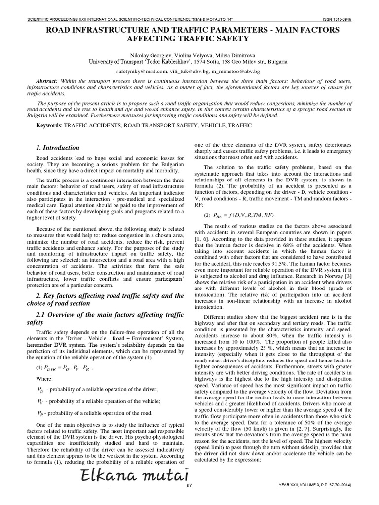 20.road Infrastructure and Traffic Parameters - Main Factors Affecting ...