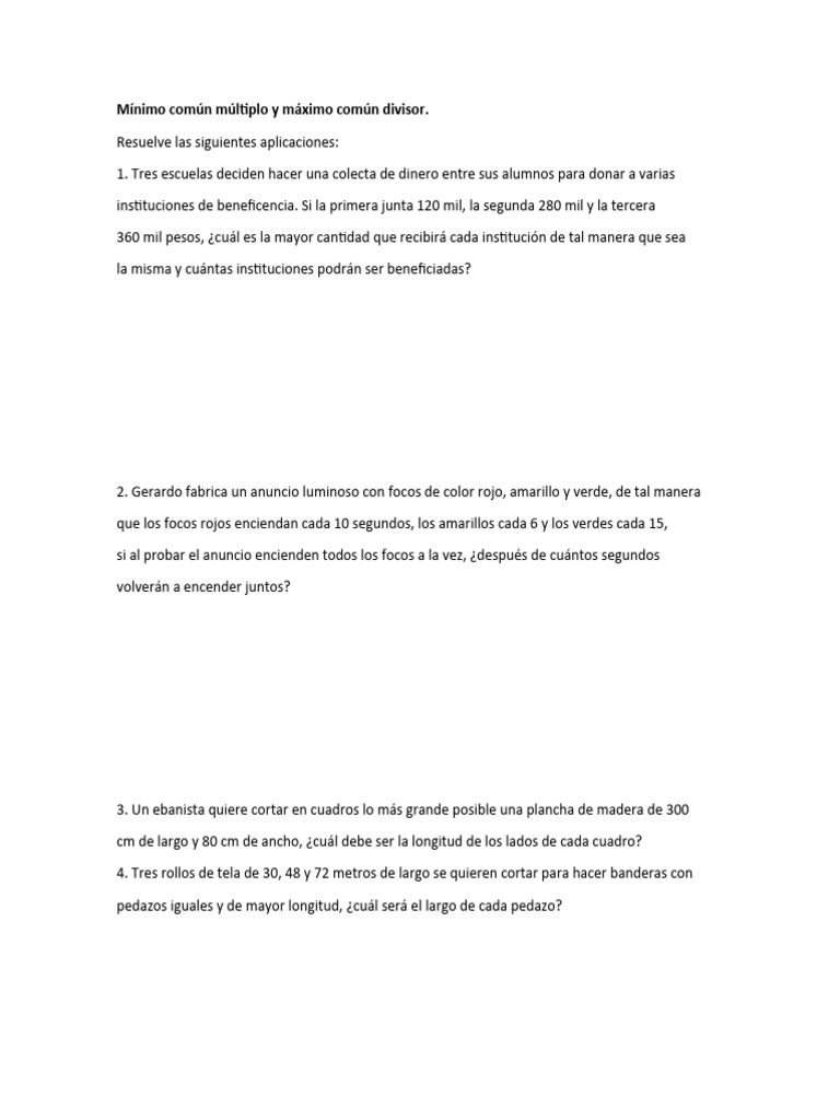 Mínimo Común Múltiplo Y Máximo Común Divisor Pdf