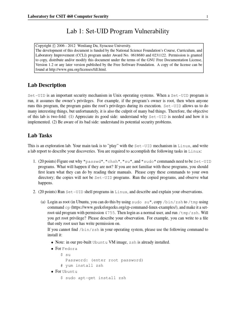 Lab 1 Set-Uid | PDF | Computers