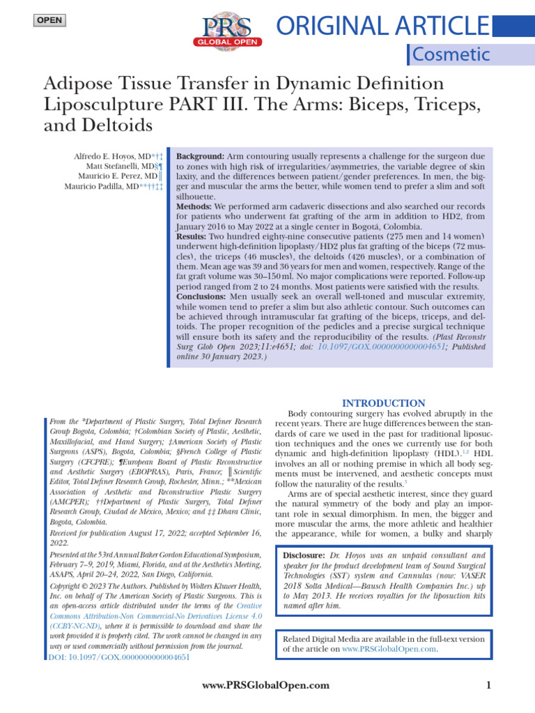 Adipose Tissue Transfer in Dynamic Definition.72 | PDF | Arm ...