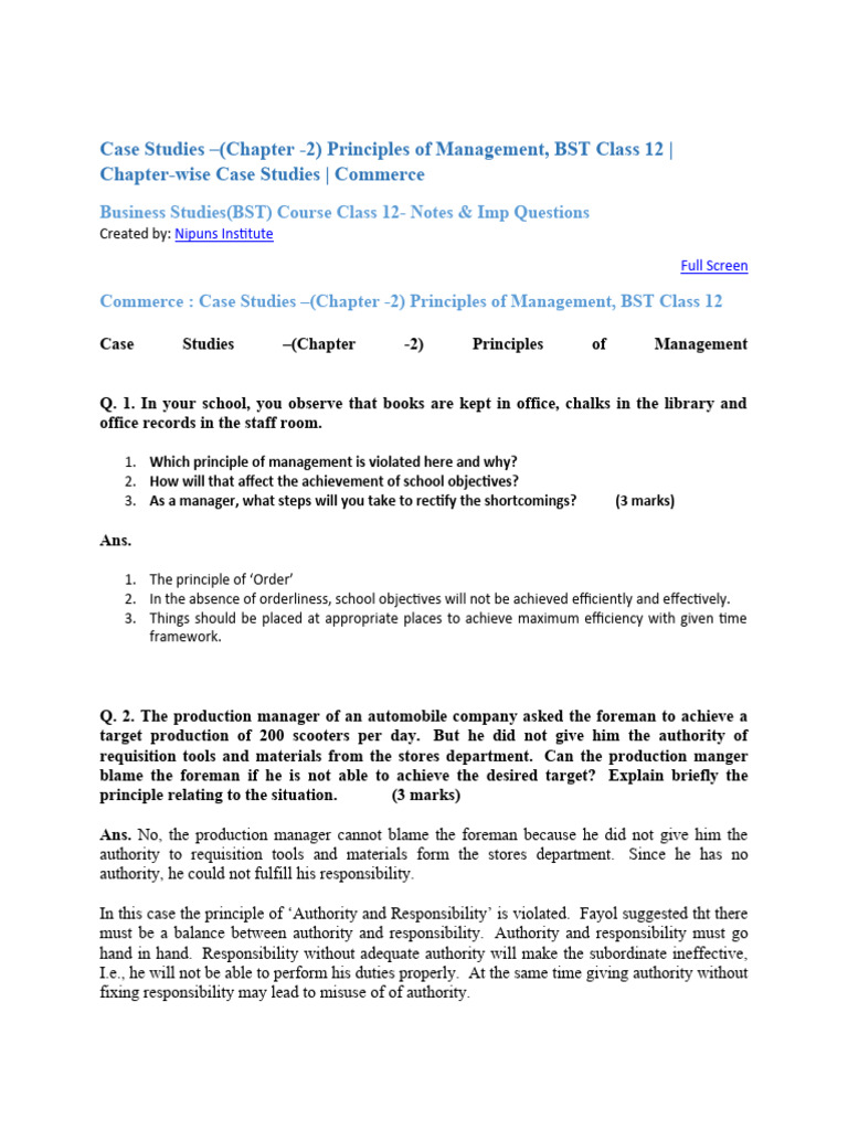 Case Studies - (Chapter 2) Principle of Management | PDF | Employment ... Case Studies - (Chapter 2) Principle of Management | PDF | Employment ...