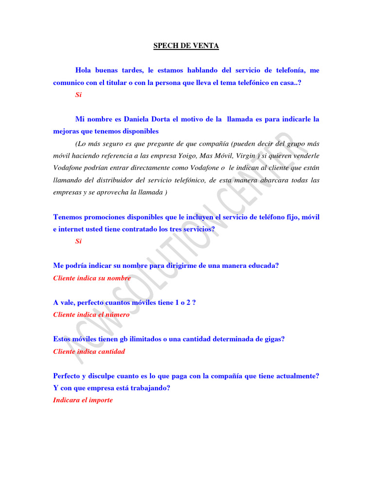 Spech de Venta | Descargar gratis PDF | Telefonía móvil | Industrias de servicio