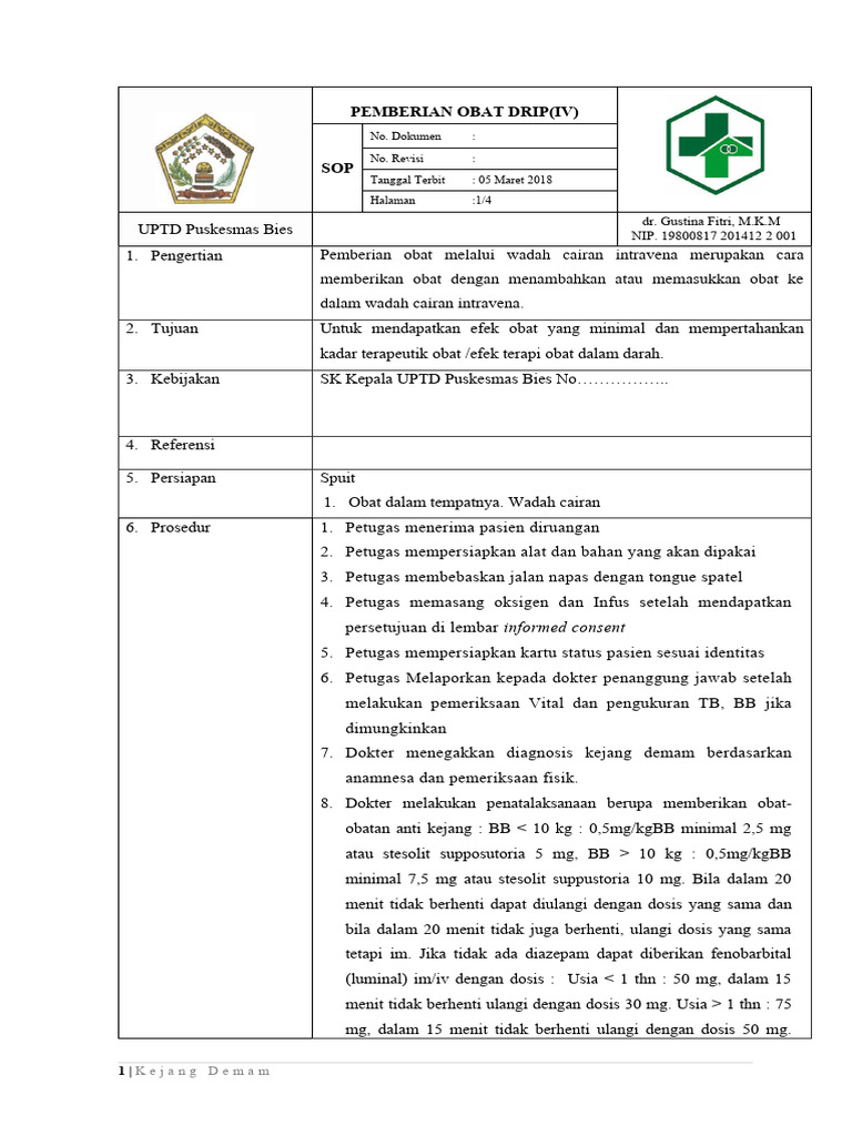 Prosedur Pemberian Obat Drip IV | PDF