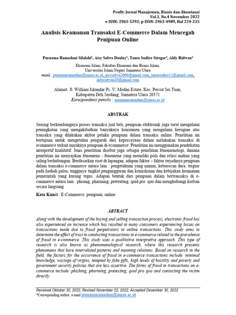 Analisis Keamanan Transaksi E-Commerce Dalam Mencegah Penipuan Online | PDF