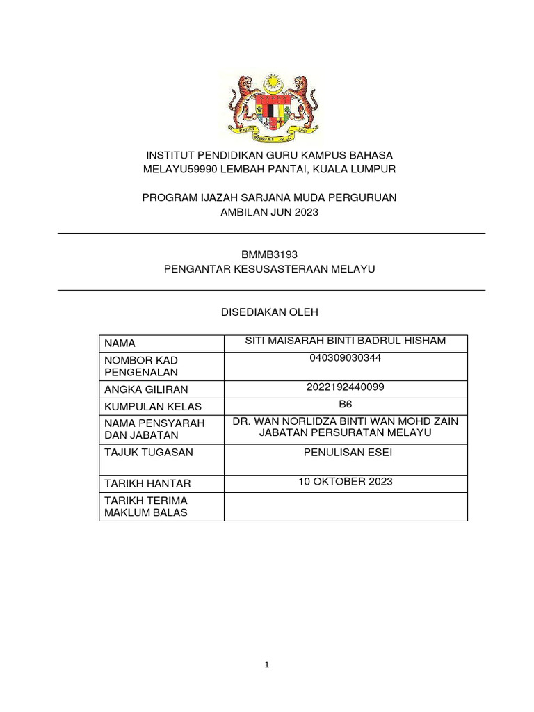 Bmmb3193 (Penulisan) - Siti Maisarah Binti Badrul Hisham | PDF