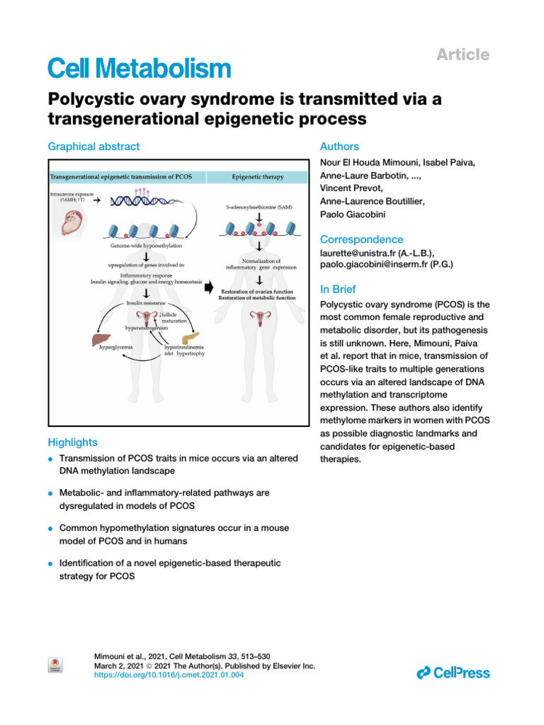 Polycystic Ovary - Cell Metabolism | PDF | Polycystic Ovary Syndrome ...