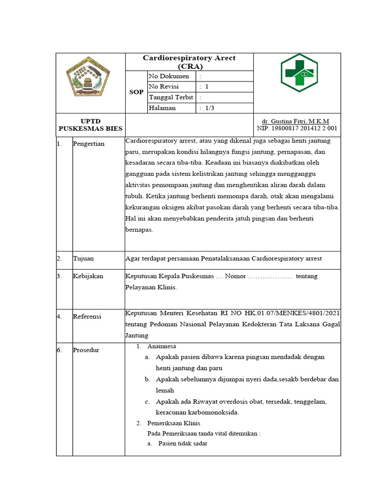 Sop Cardiorespiratory Arect | PDF | Pengembangan Diri
