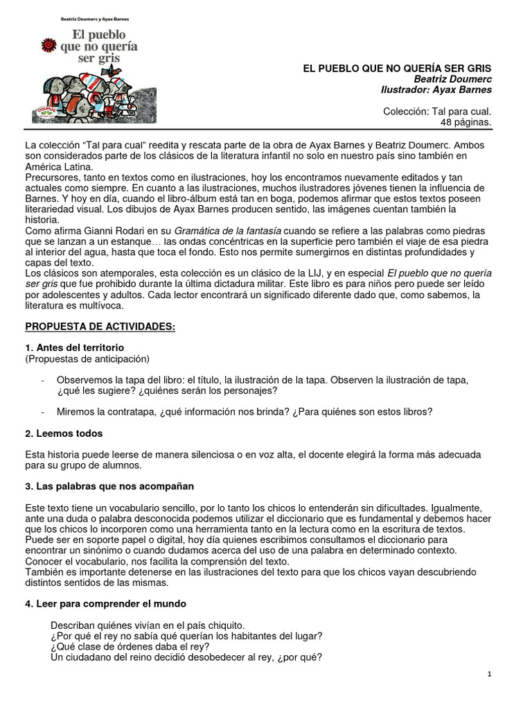 El Pueblo Que No Quería Ser Gris - Ayax Barnes y Beactividades. | PDF