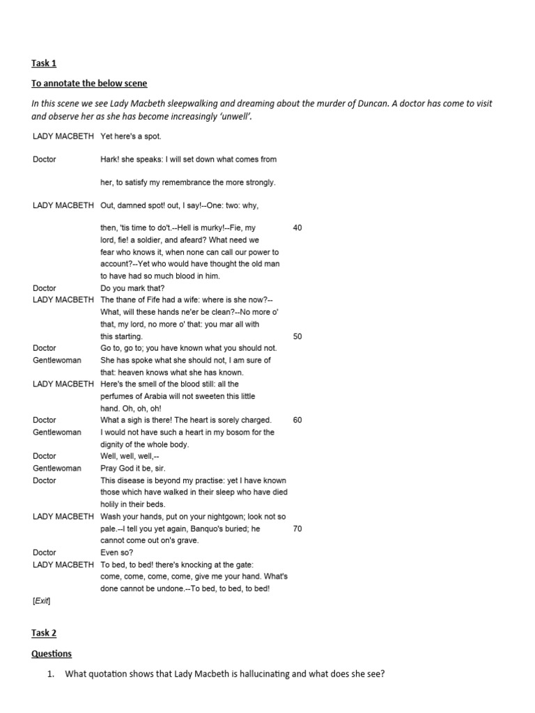 Act 5 Scene 1 Macbeth Activities | PDF | Macbeth