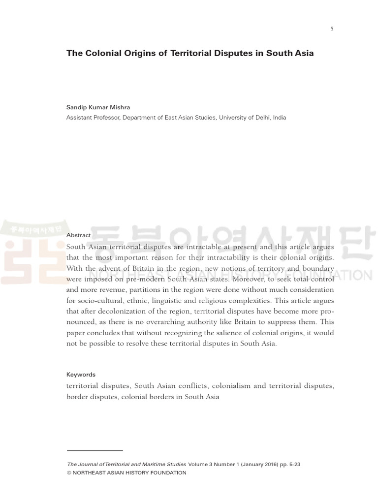 The Colonial Origins Ofterritorial Disputes in South Asia | PDF ...