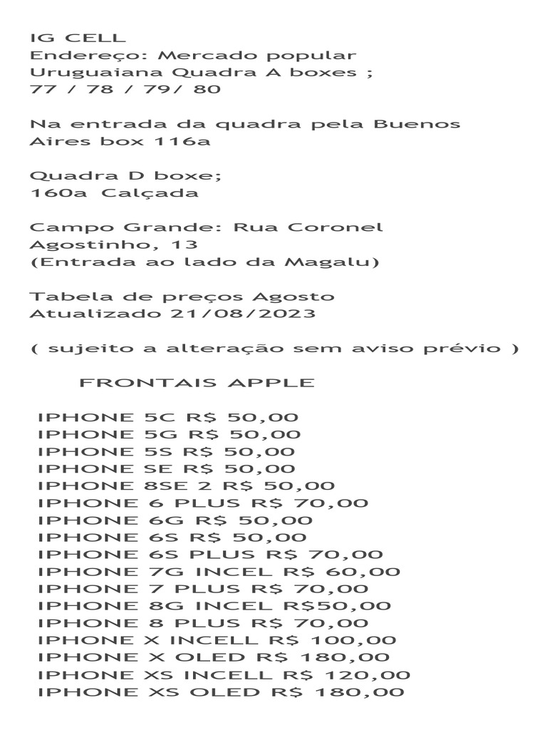 Ig Cell Tabela Atualizada | PDF | I Phone | Mobile Computers