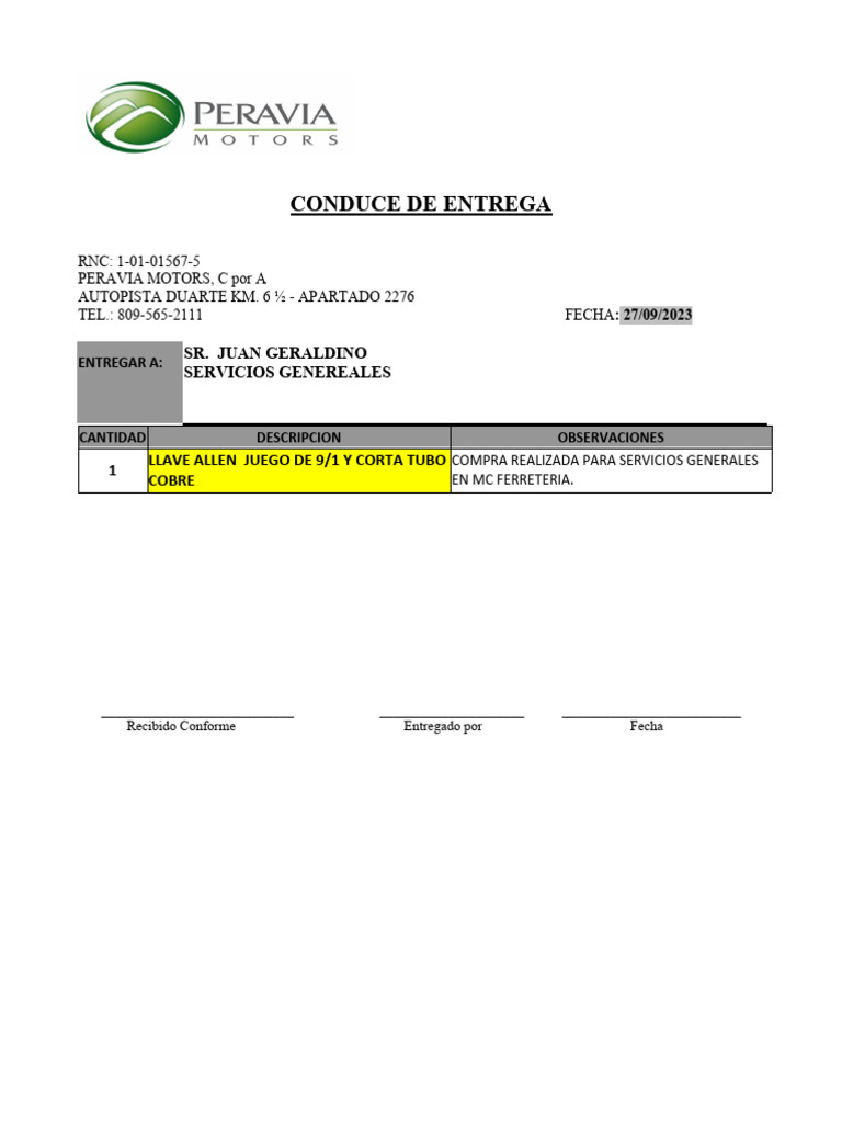 Conduce Entrega Serv Generales | PDF