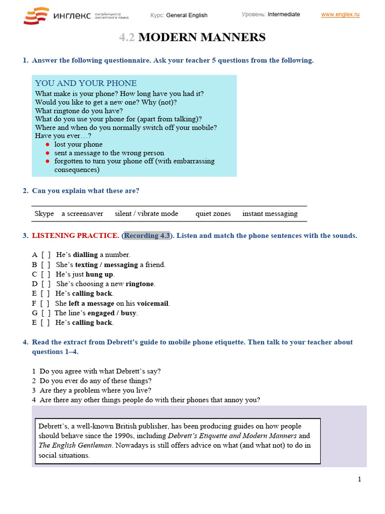 4.2 Modern Manners | Download Free PDF | Linguistics | Human Communication